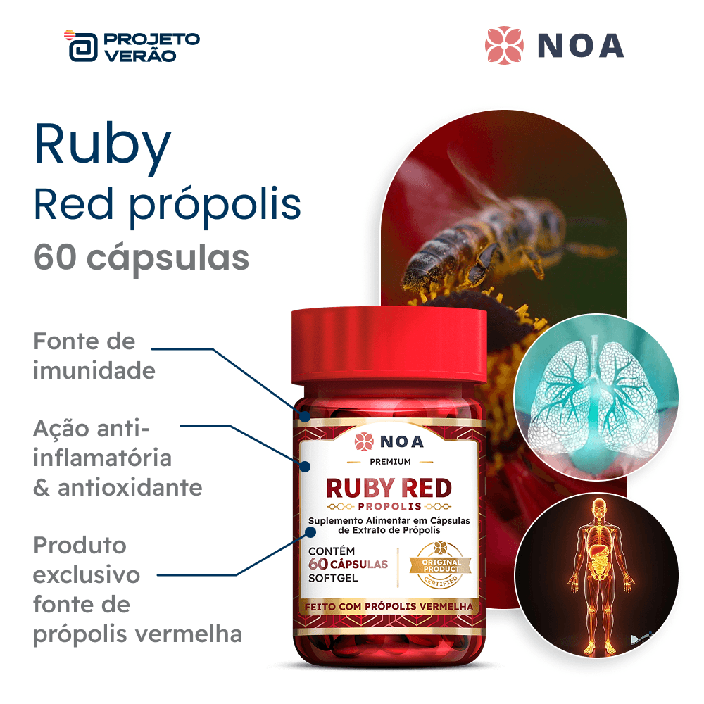 Ruby Red Propolis Vermelha 600mg - 60 Cápsulas Softgel | NOA - NOA