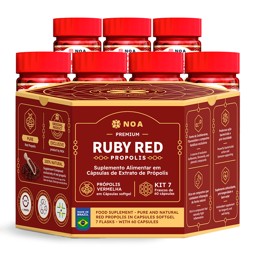 Caixa 7x Ruby Propolis - 100% Própolis Vermelha (600mg) 60 Cápsulas Softgel - NOA Originals ...
